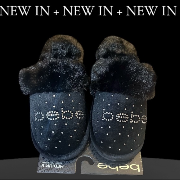 bebe | Shoes | Bebe Black Fur Slippers Memory Foam Nwt Size 8 | Poshmark